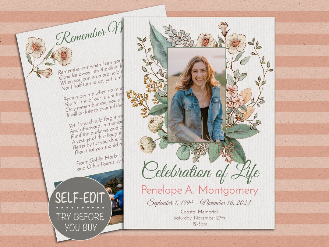 Plantilla de invitación funeraria para mujer, invitación a celebración ...