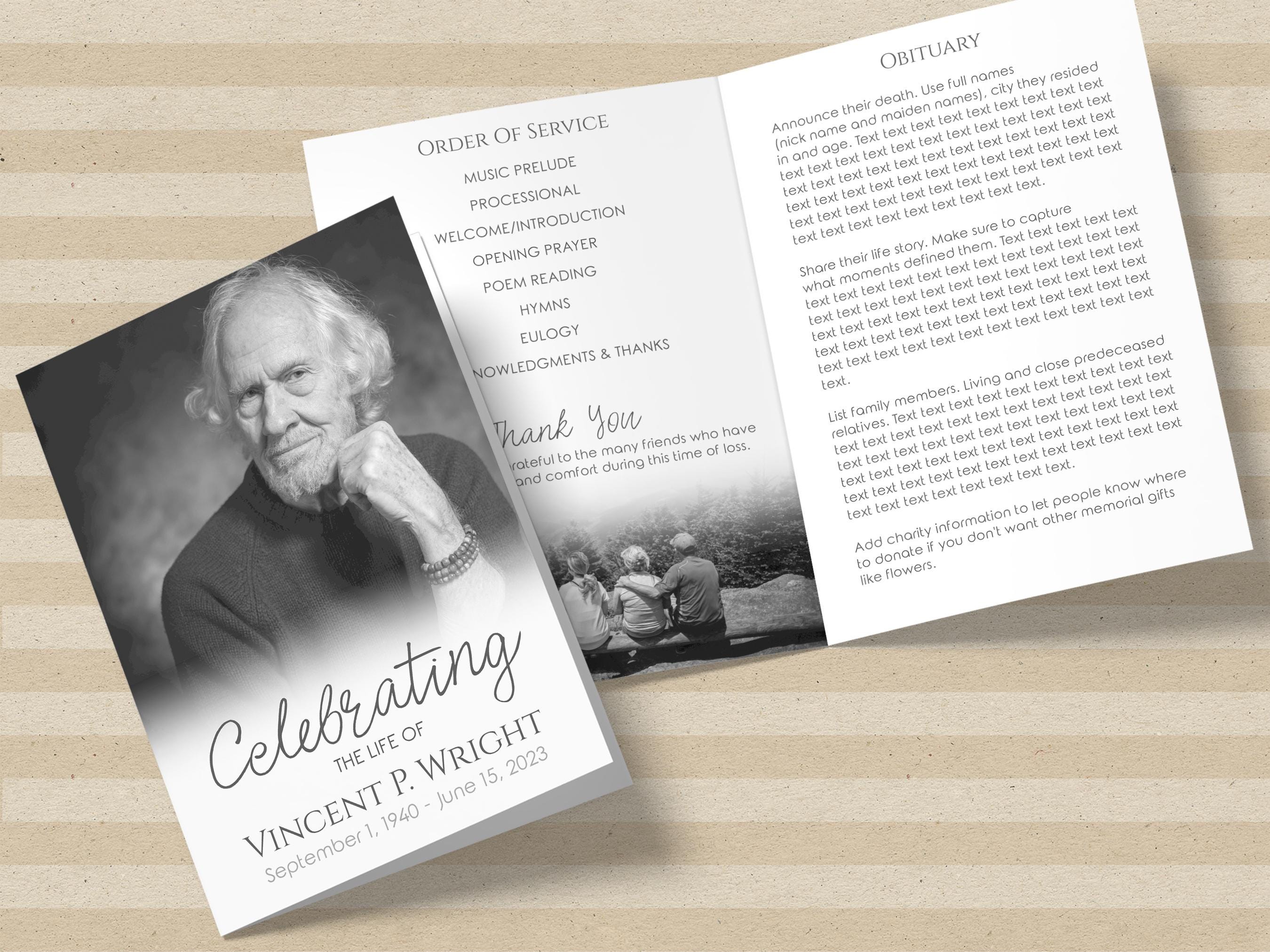 Minimalist Funeral Program Template, Funeral Program Booklet, Obituary ...