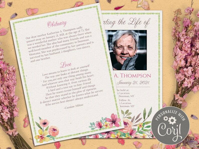 Funeral Program Template for Woman Floral Celebration of Life - Etsy