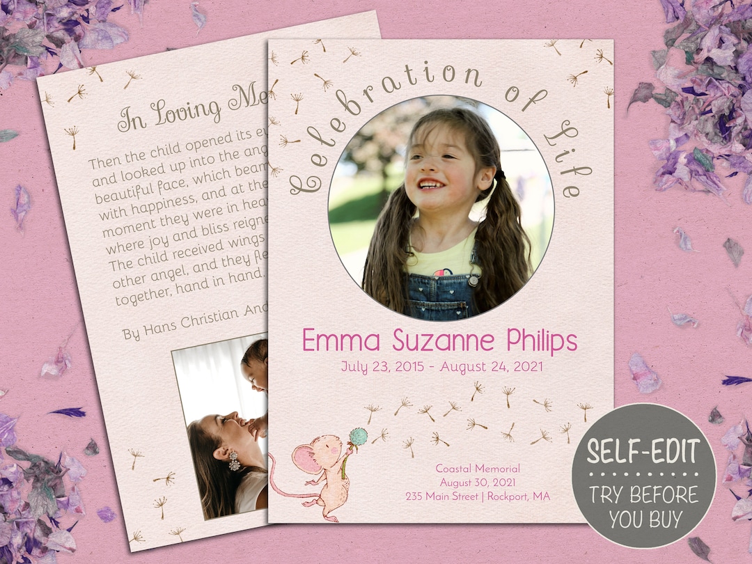 Kids Funeral Program Template, Obituary Template for Baby Girl ...
