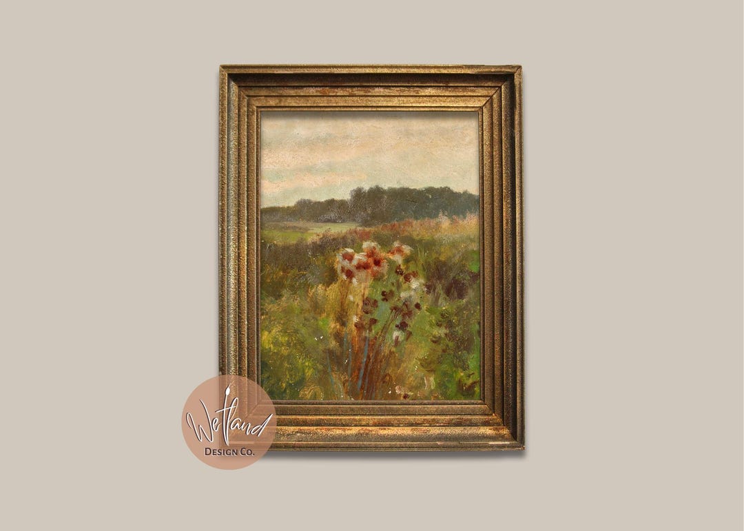 Vintage Flower Field Print | Cottagecore Meadow Fine Wall Art | Green ...
