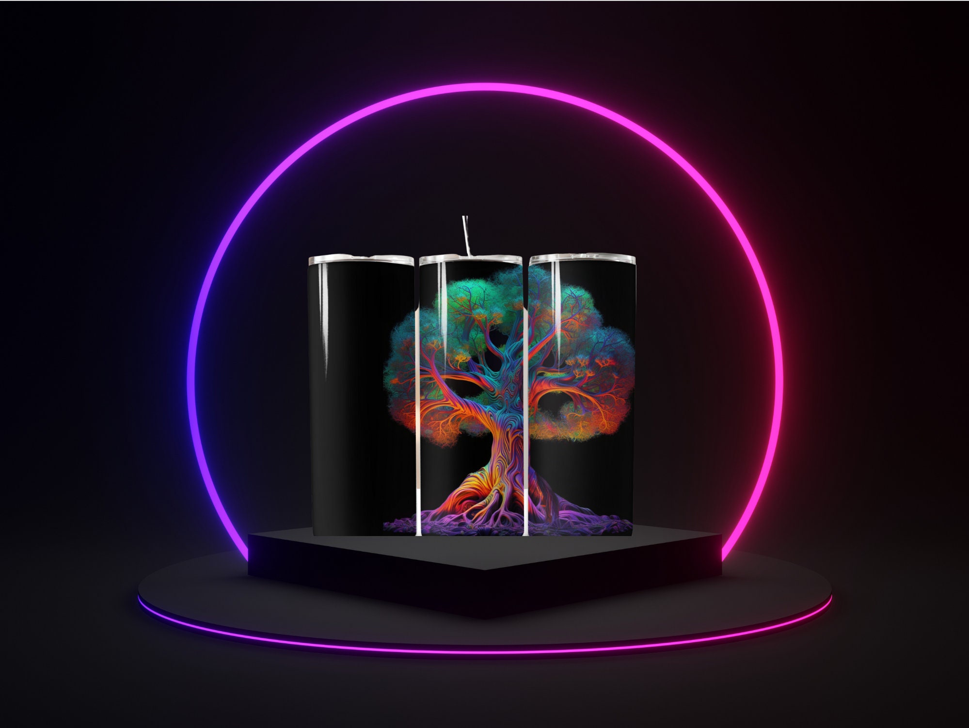 Tree of Life, Colorful Neon Sublimation Design, 20 Oz Skinny Tumbler ...