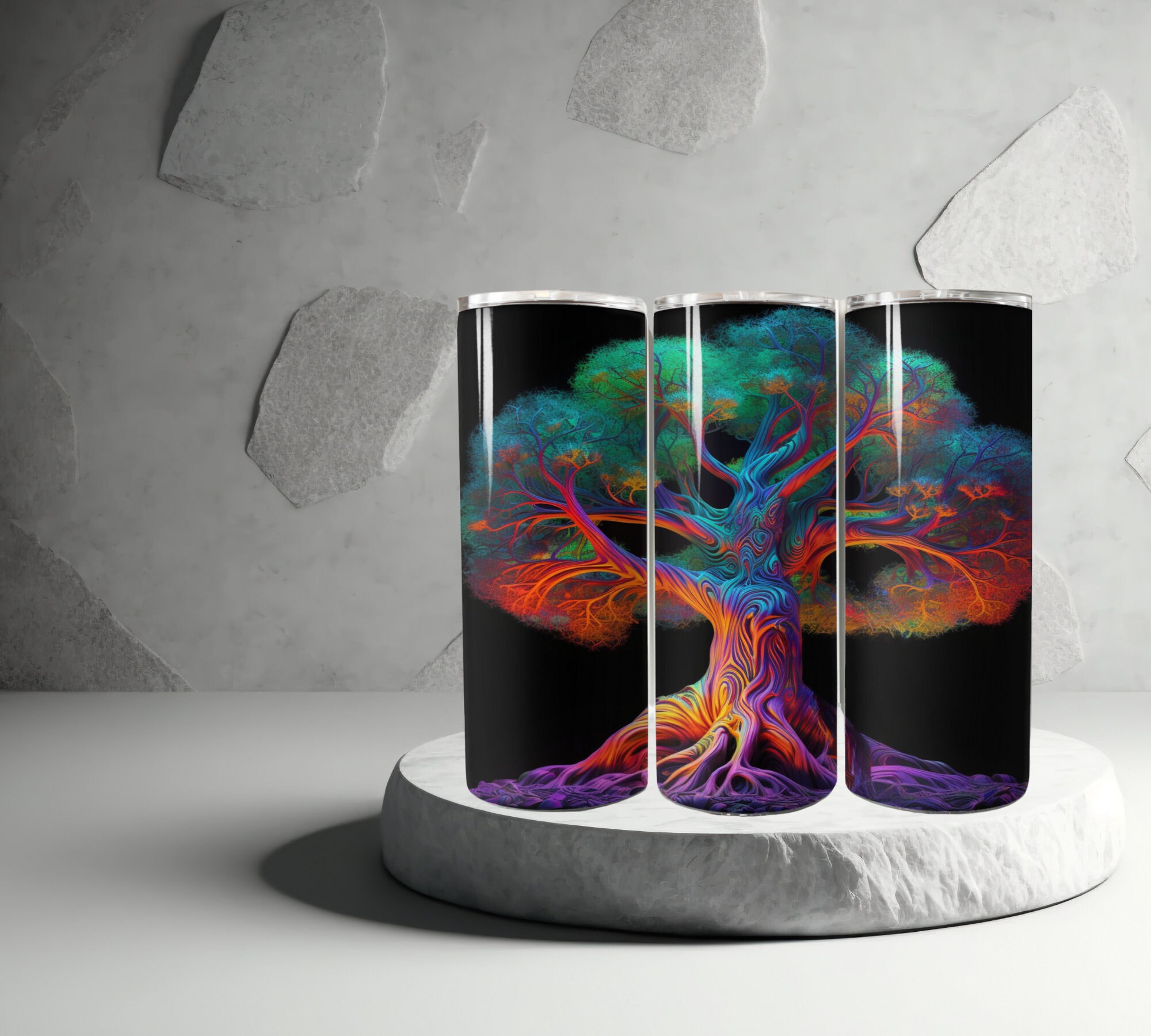 Tree of Life, Colorful Neon Sublimation Design, 20 Oz Skinny Tumbler ...