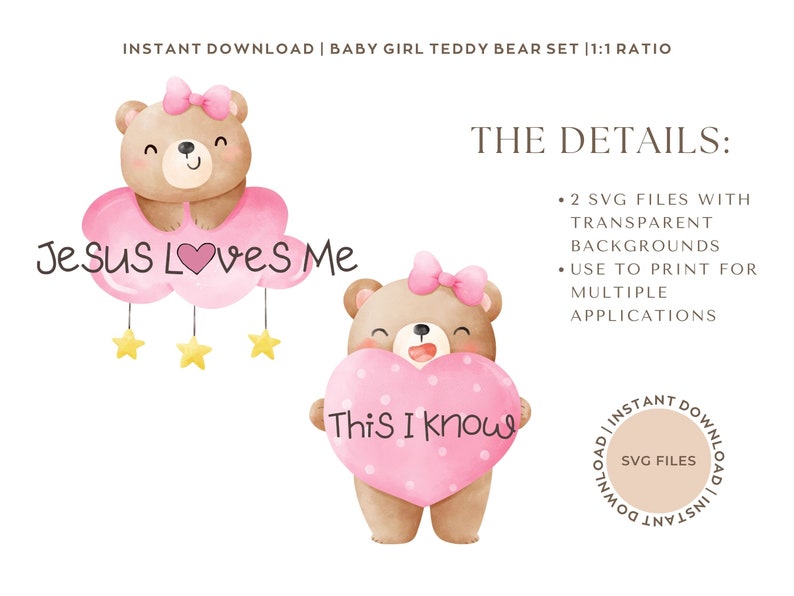Teddy Bear Girl Nursery SVG New Baby Girl Gift Set of Two - Etsy