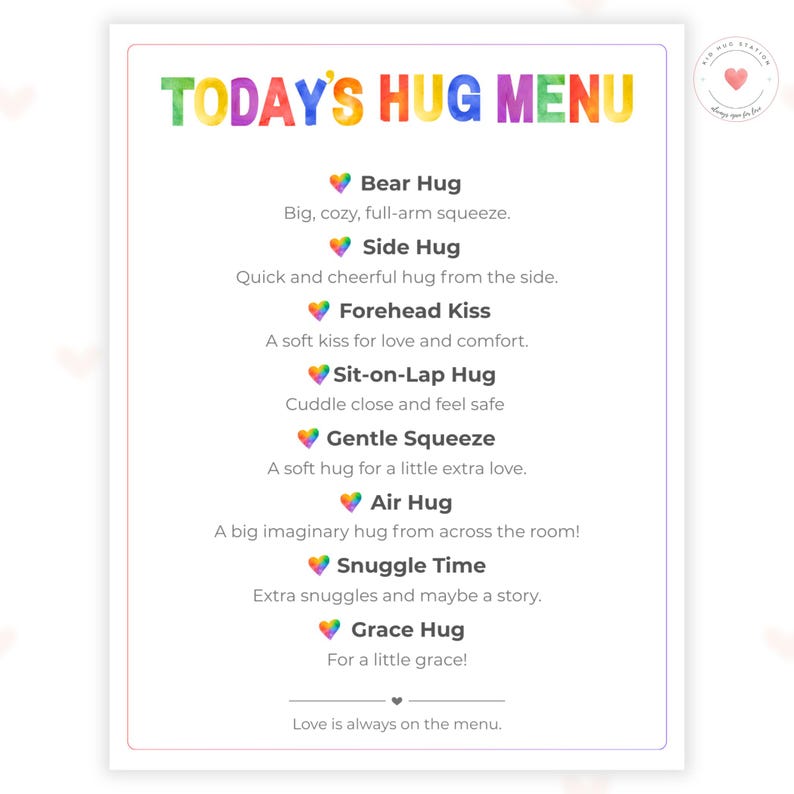 Kid Hug Station Primary Colors Printable Bundle–3 Digital Hug Prints ...