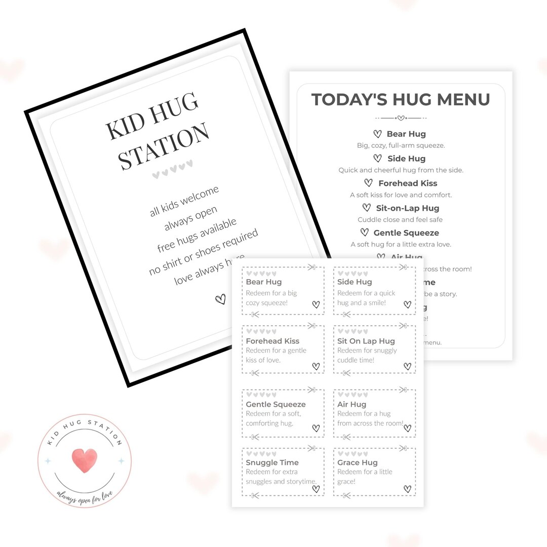 Kid Hug Station Printable Bundle: Menu, Coupons, Playroom Decor (PDF ...