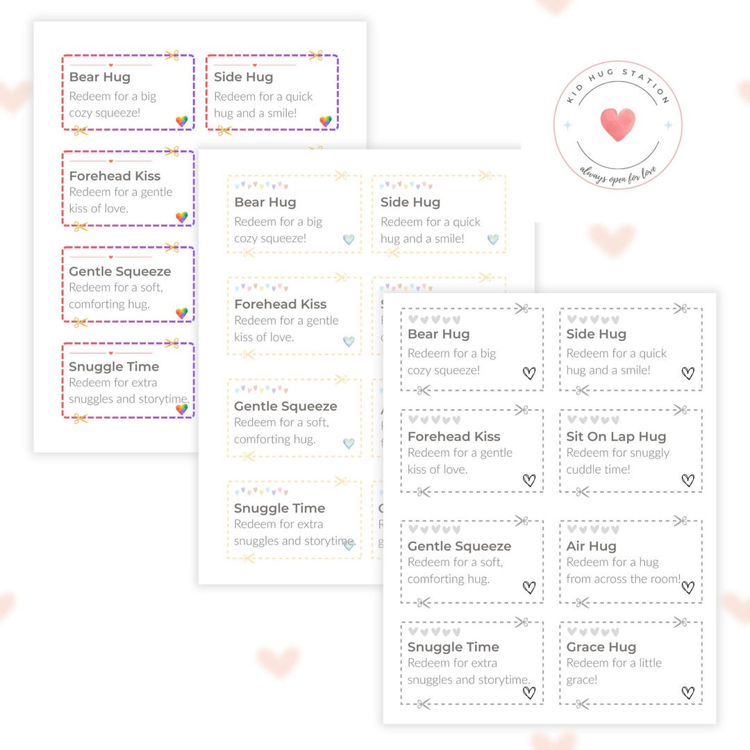 Printable Hug Tickets for Kids – Emotional Support Tool – Kid Hug ...