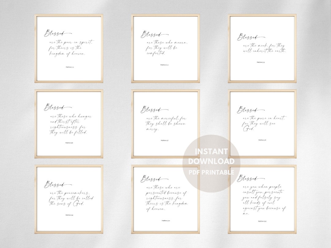 The Beatitudes Scripture Wall Art Printable Bundle of 9, Minimalist ...