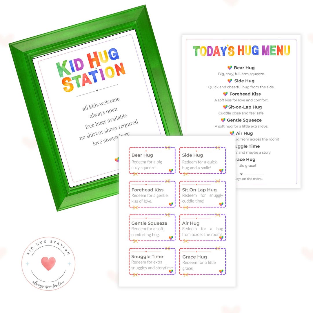 Kid Hug Station Primary Colors Printable Bundle–3 Digital Hug Prints ...