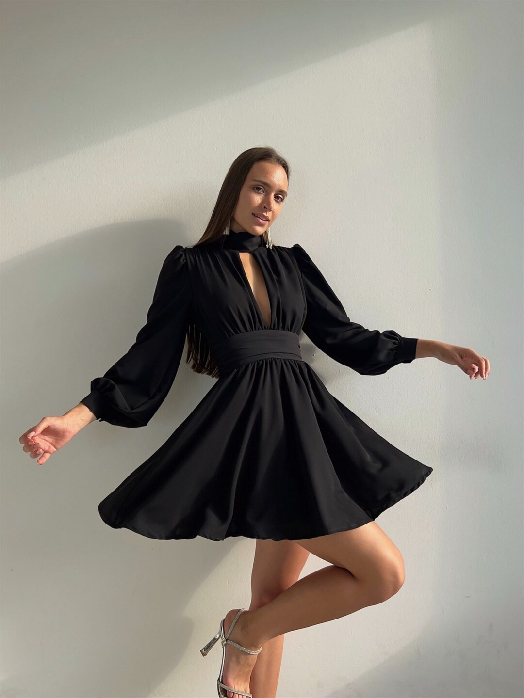 Turtleneck Black Prom Dress, Short Dress for Party, Black Unique Neck ...