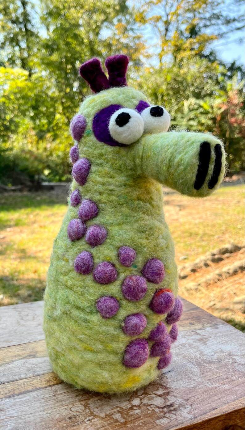 Handmade Needle Felted Monster, Creature, Green, Purple, Stuart ...