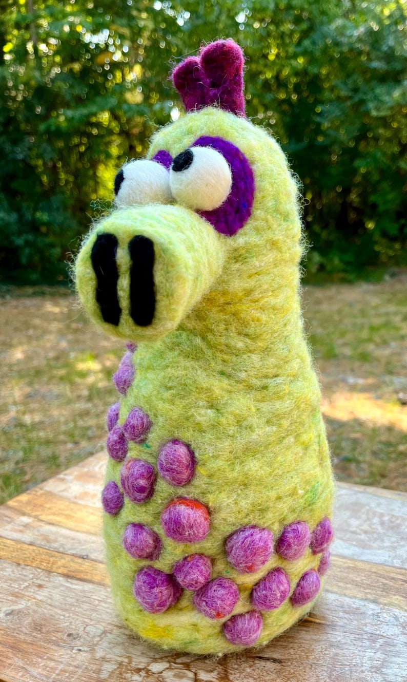 Handmade Needle Felted Monster, Creature, Green, Purple, Stuart ...