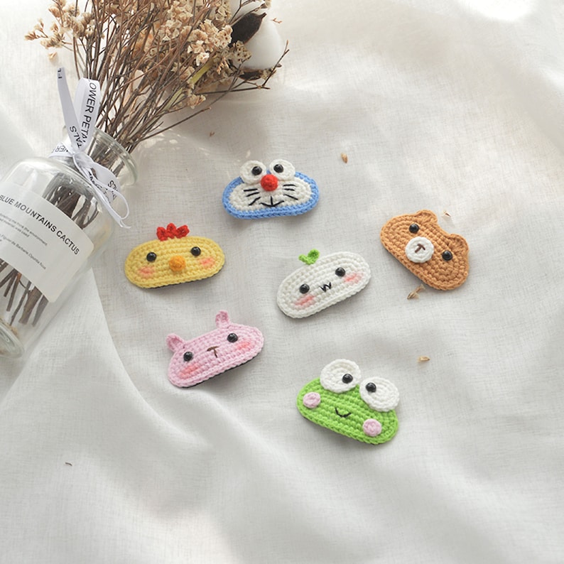 Cute Crochet Animal Hair Clips Handmade With Yarn and Snap - Etsy