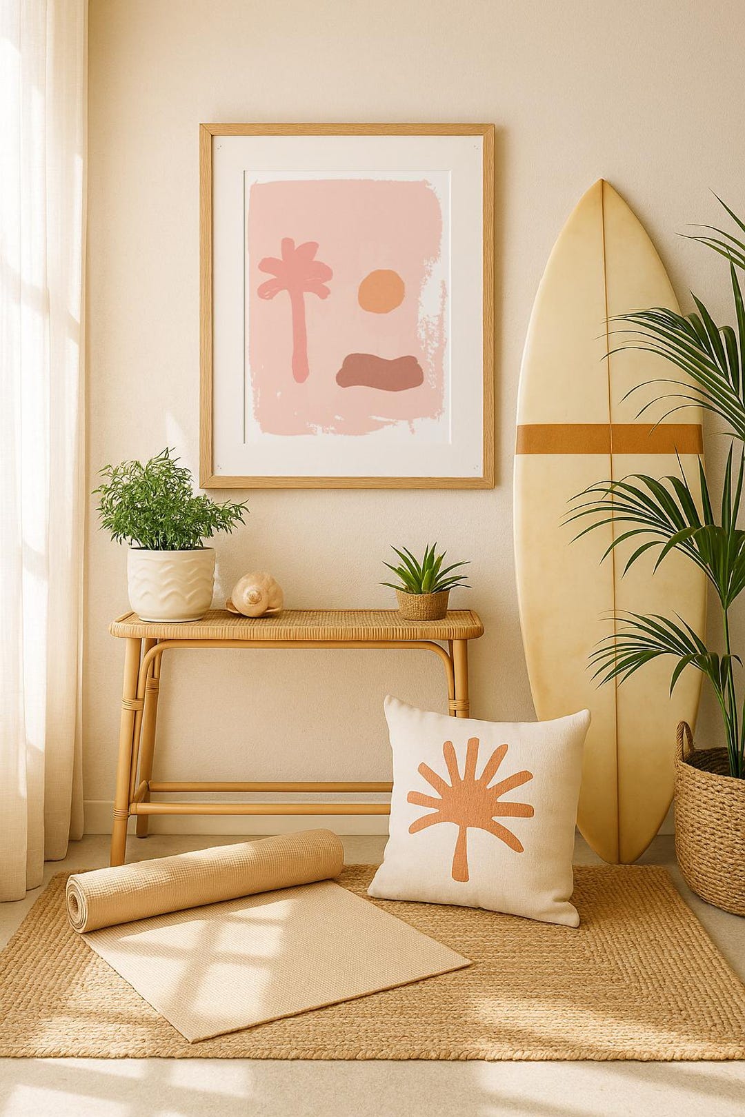Impresión minimalista de palmeras: arte de pared playero retro ...