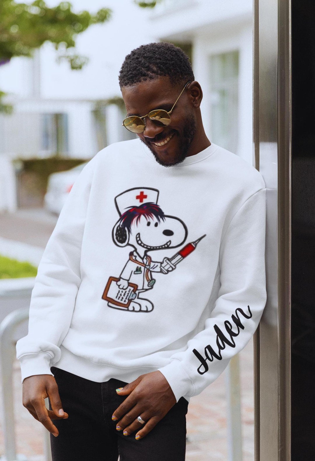 Funny Snoopy Name Personalize Nurse Sweatshirt, Cute Peanuts Cartoon Character,rn Sweatshirt ...