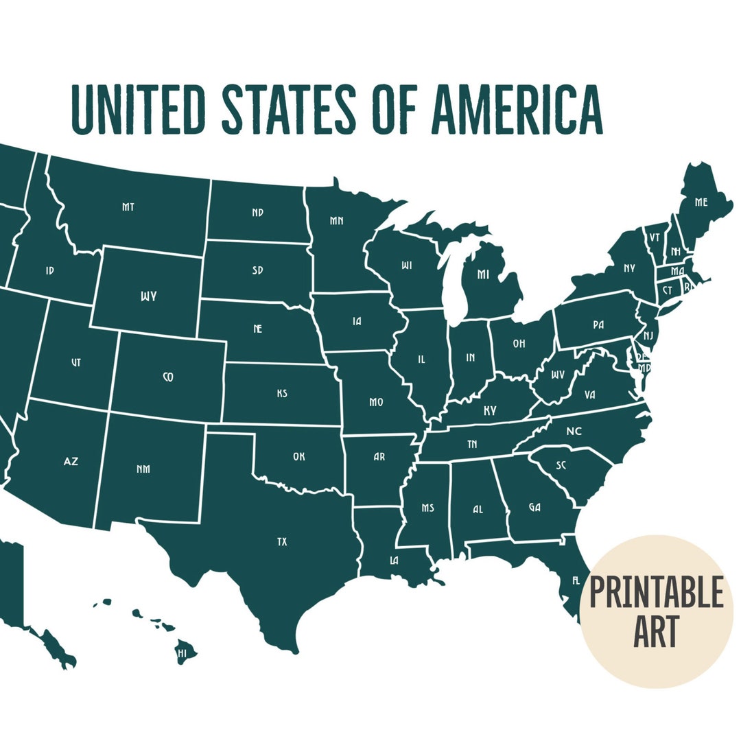 Printable US Map,usa Map Digital Download, Amerika Poster, Downloadable ...