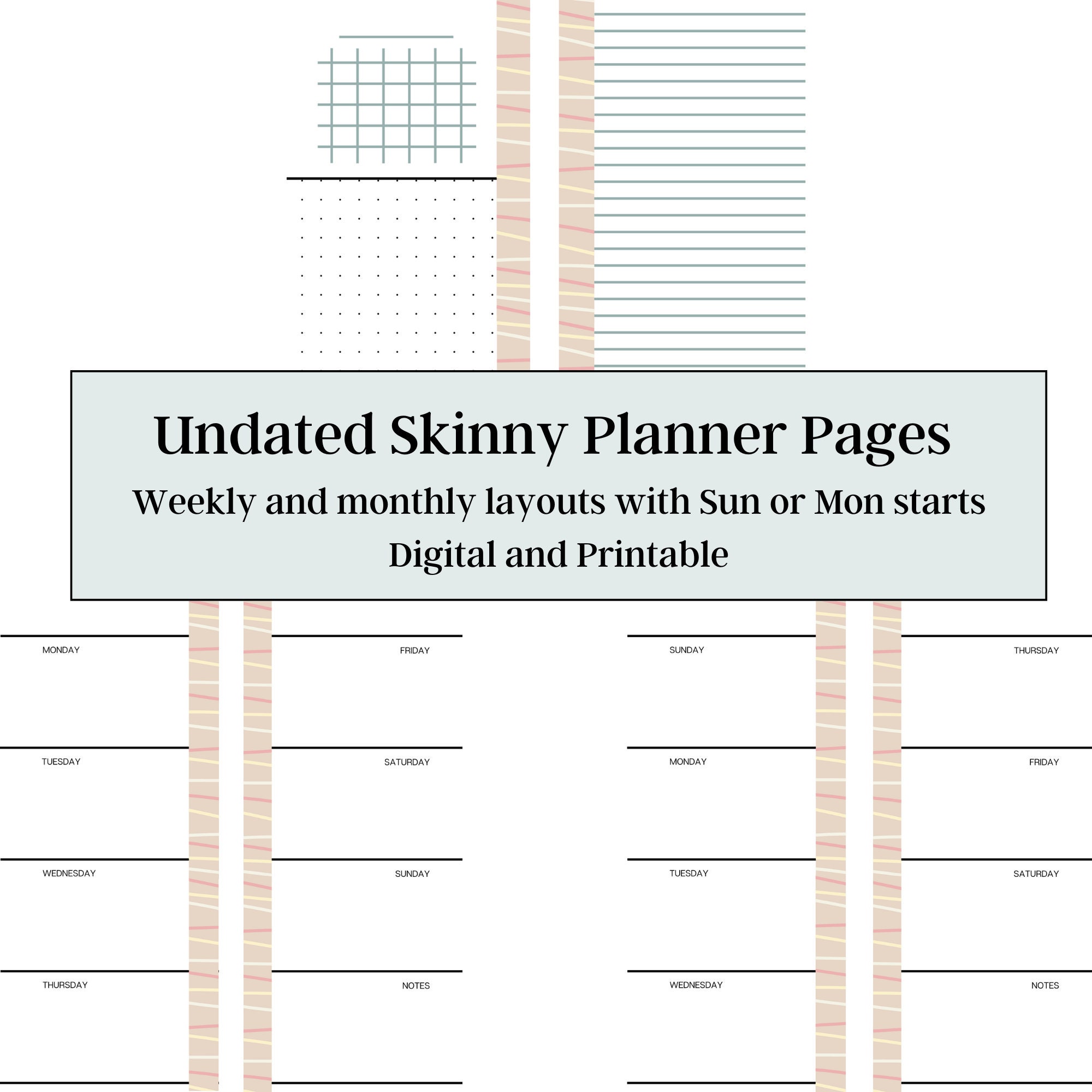 Skinny Planner Pages- Undated Planner Pages- Skinny Planner Layout ...