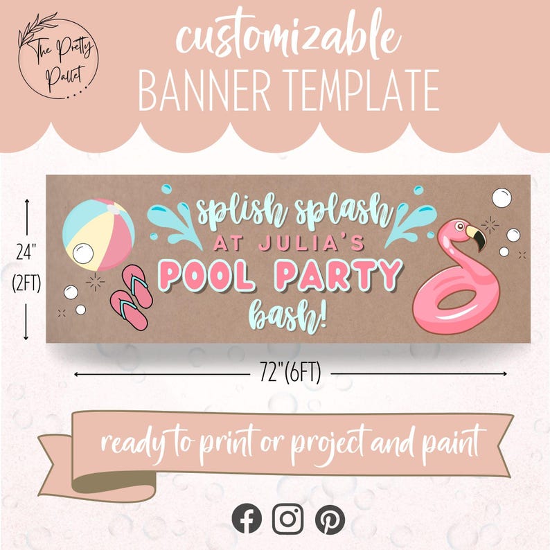 Splash Splash Pool Party Banner Template, Summer Birthday Party Sign ...