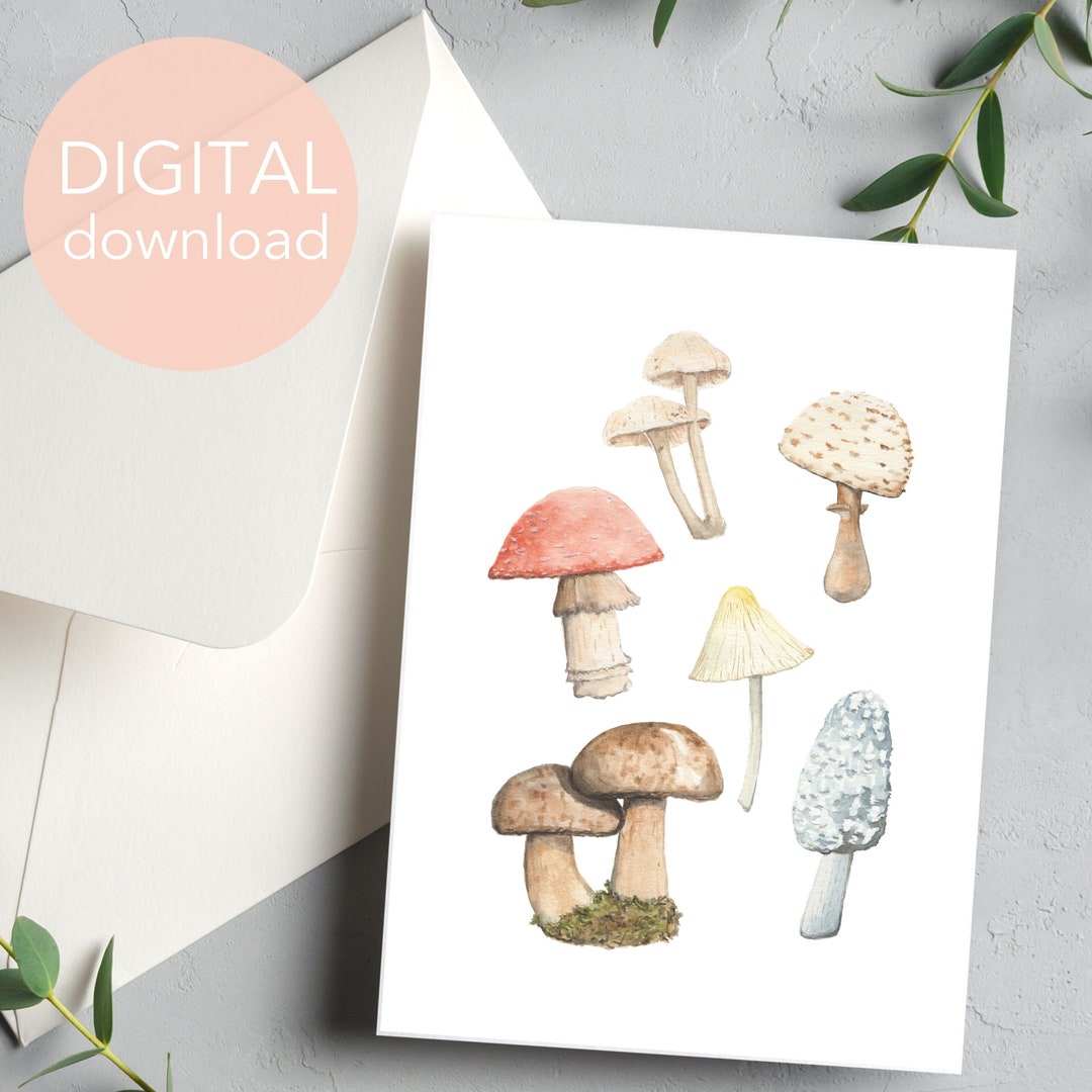 Mushroom Watercolor Blank Card | Printable DIY Greeting (digital ...