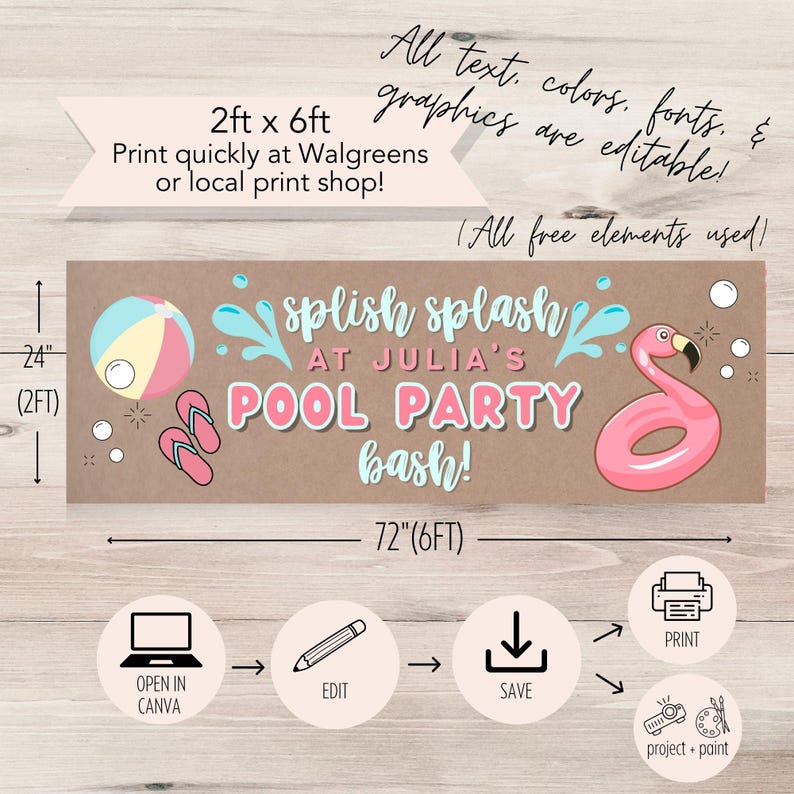 Splash Splash Pool Party Banner Template, Summer Birthday Party Sign ...