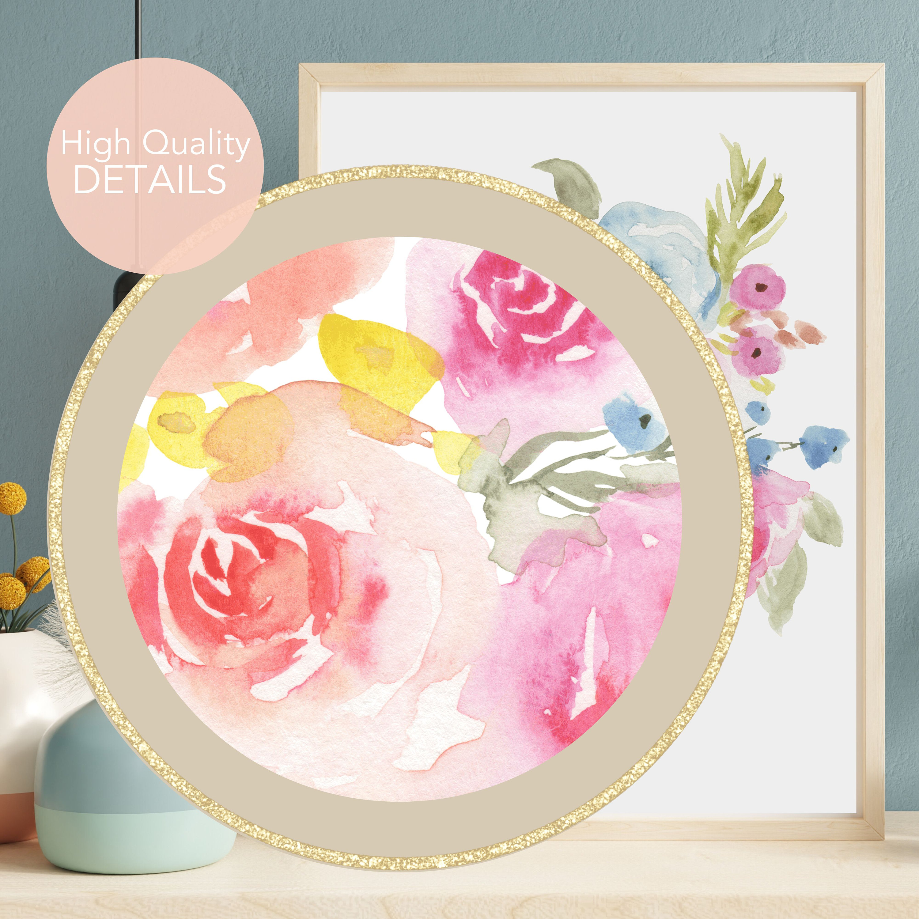 Wildflower Rose Bouquet Watercolor Painting, Floral Wall Art (digital ...
