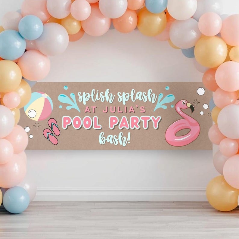 Splash Splash Pool Party Banner Template, Summer Birthday Party Sign ...