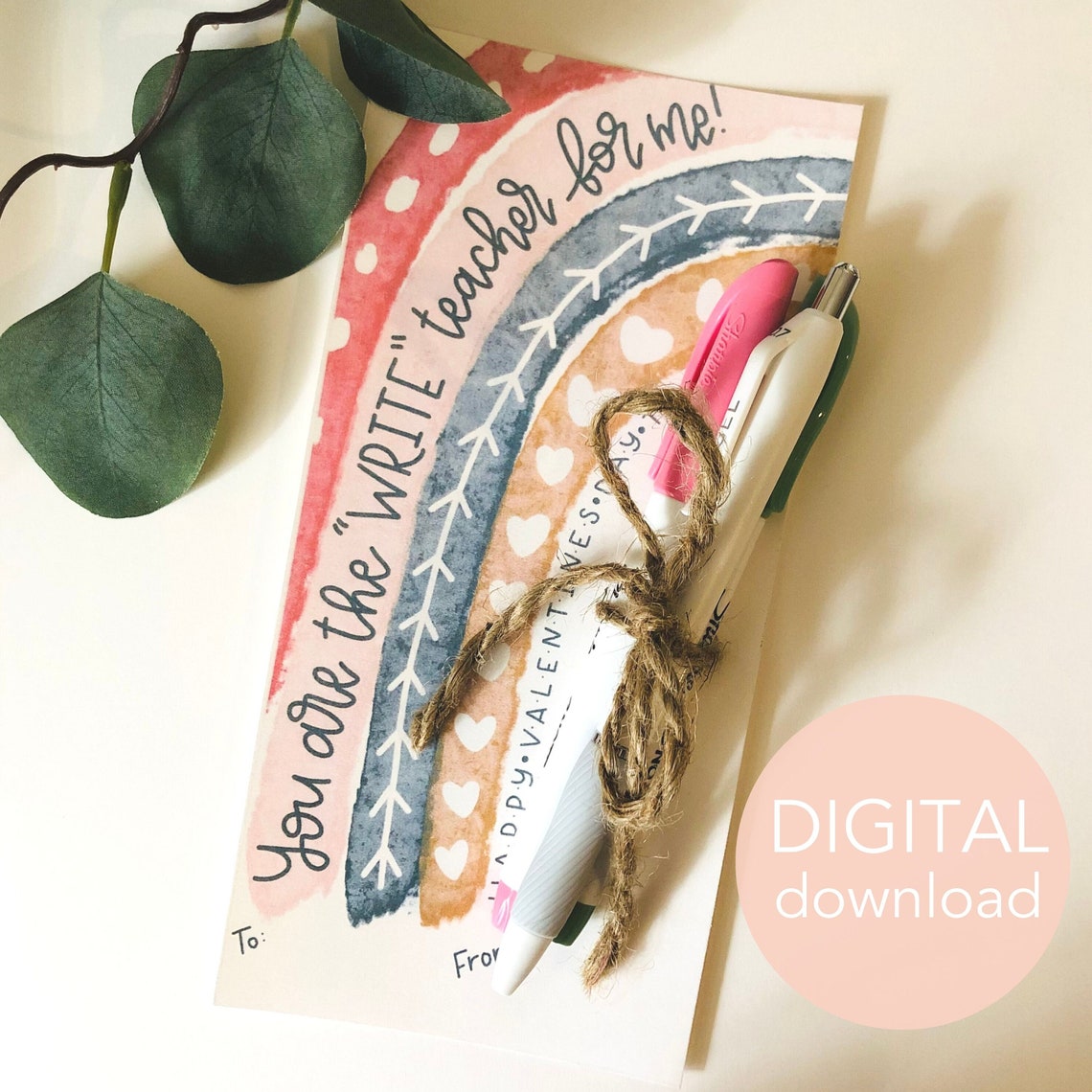 Printable Valentine Card | for Teacher | DIY DIGITAL DOWNLOAD ...
