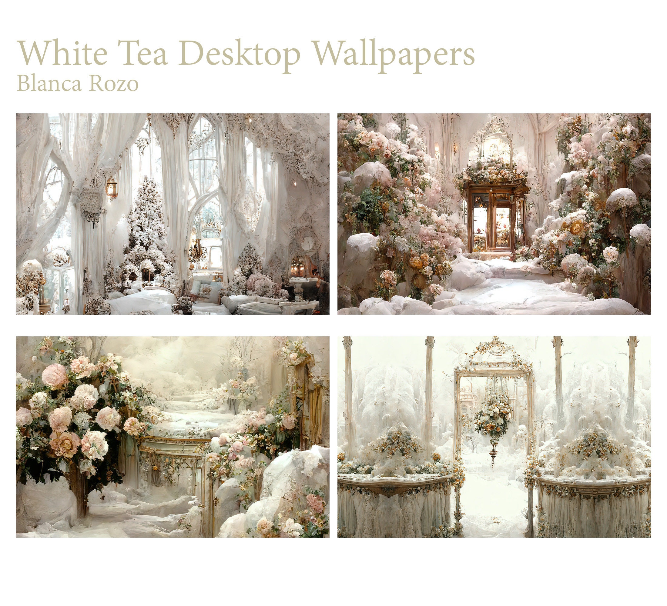 Soft White Boho Variety Pack Laptop Wallpapers, Digital Floral ...