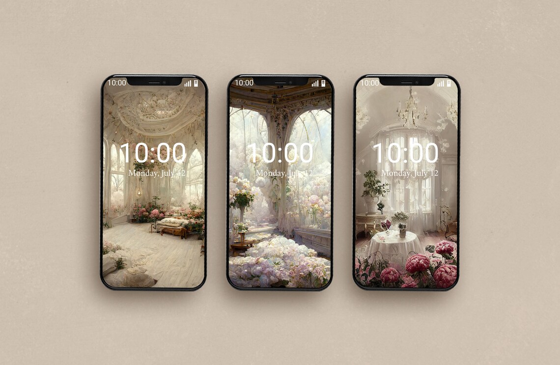 Ethereal Vintage Phone Wallpapers Digital Download, Beige Cream White ...