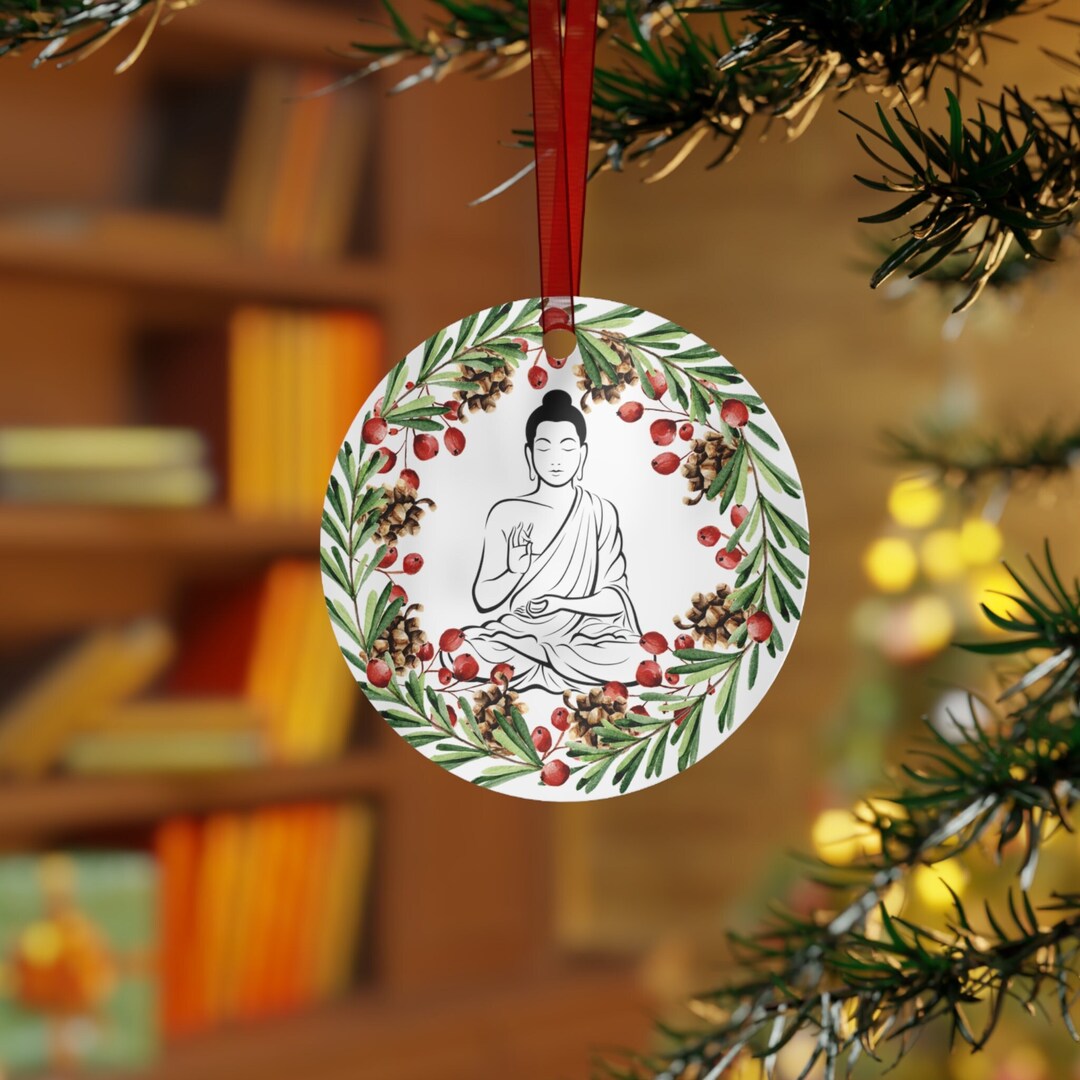 Charming Sitting Buddha Wrapped in a Holiday Wreath Tree Ornament for ...