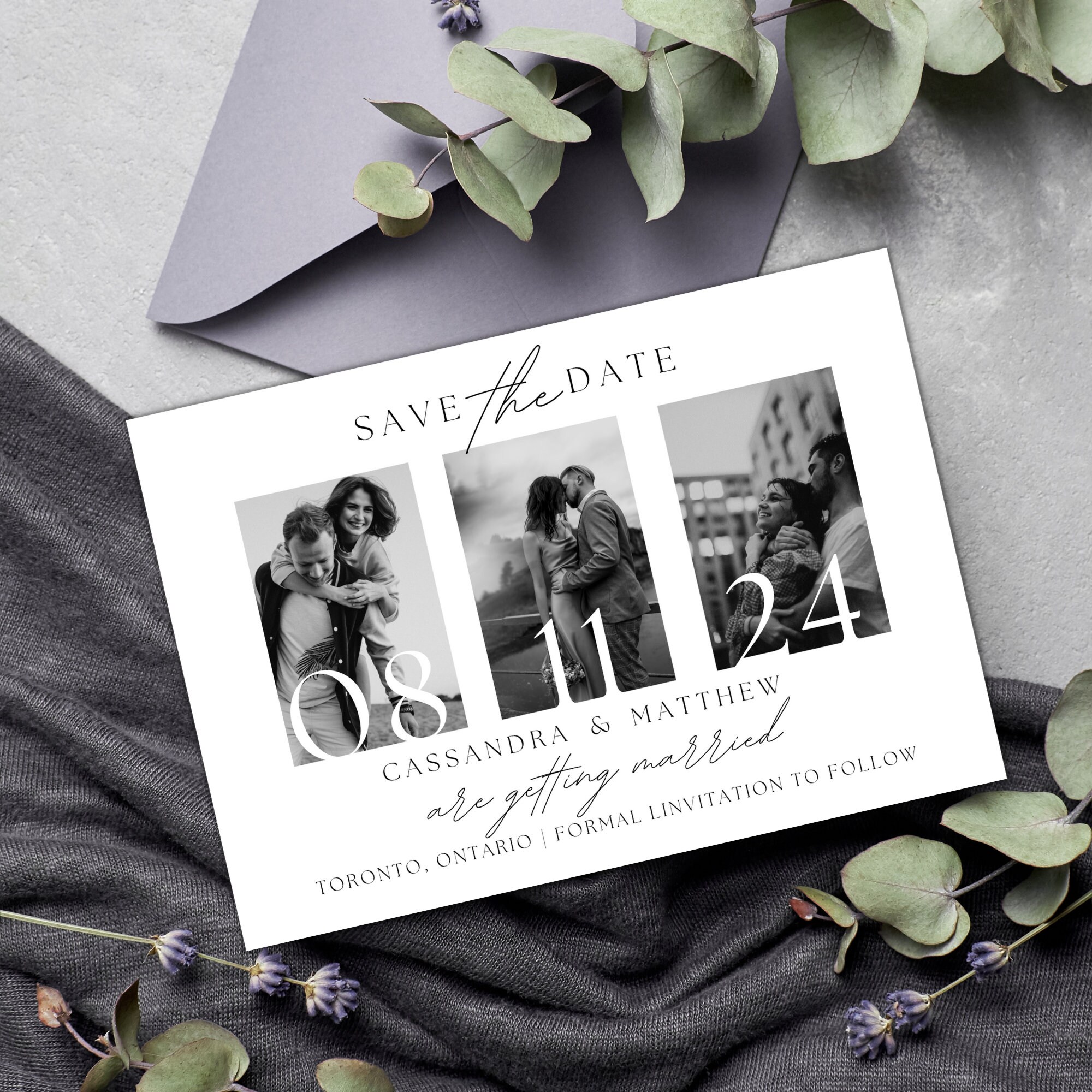 Modern Minimal Photo Save the Date Editable Template, Printable Save the Date, Multiple Photos ...