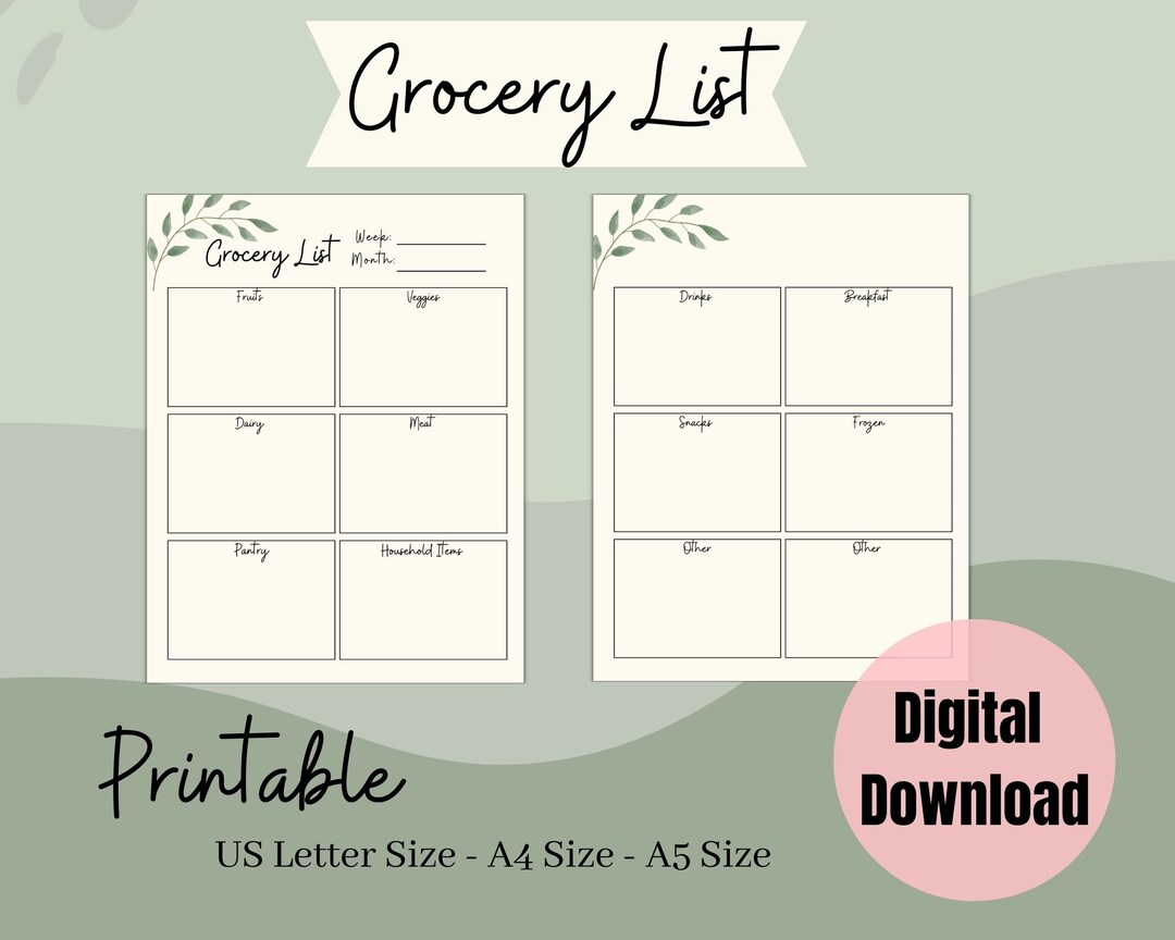 Grocery List Printable, Stay Organized While You Shop, Make a Plan ...