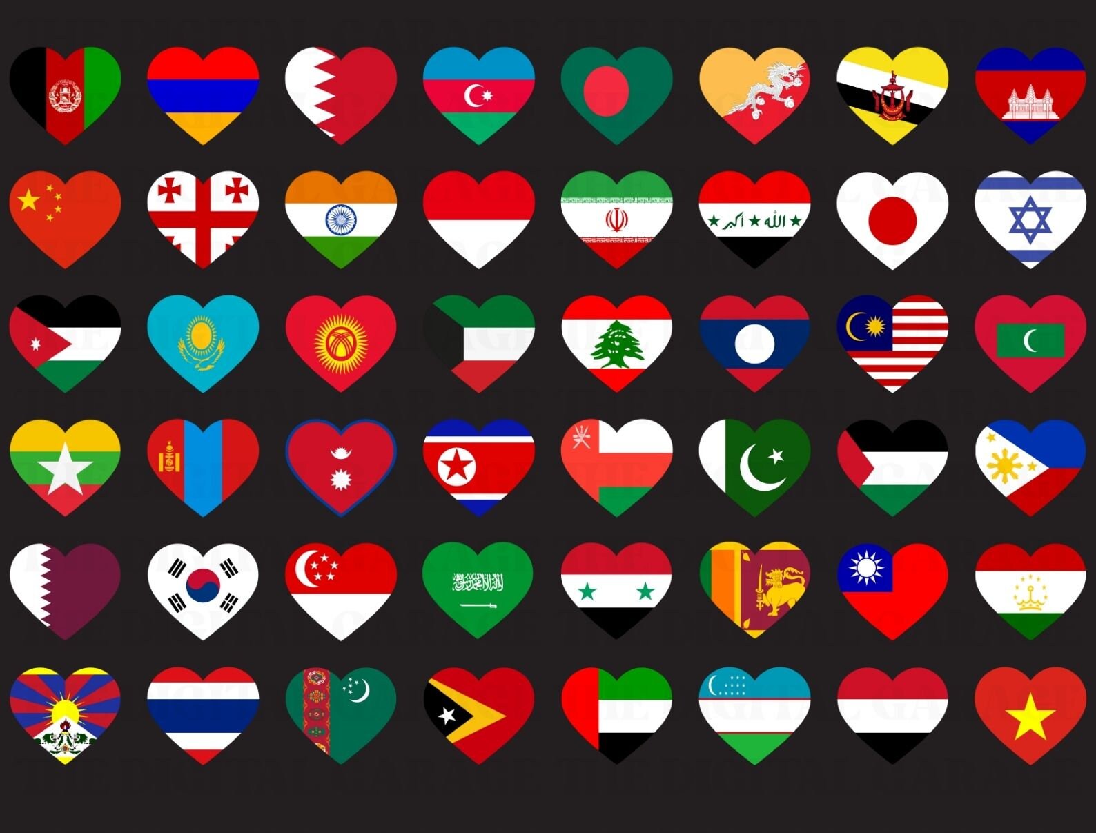 Asia Flag SVG PNG, Asian Country Flags, Heart Flags Svg, Middle East ...