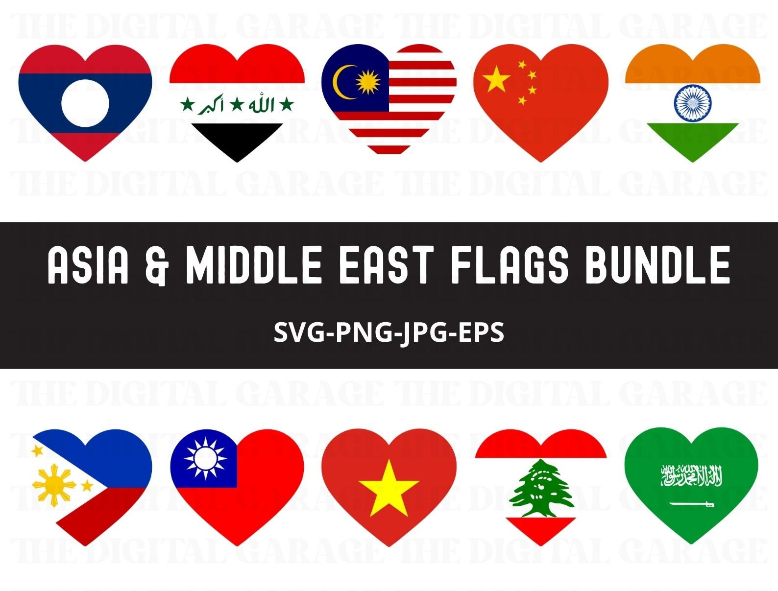 Asia Flag SVG PNG, Asian Country Flags, Heart Flags Svg, Middle East ...
