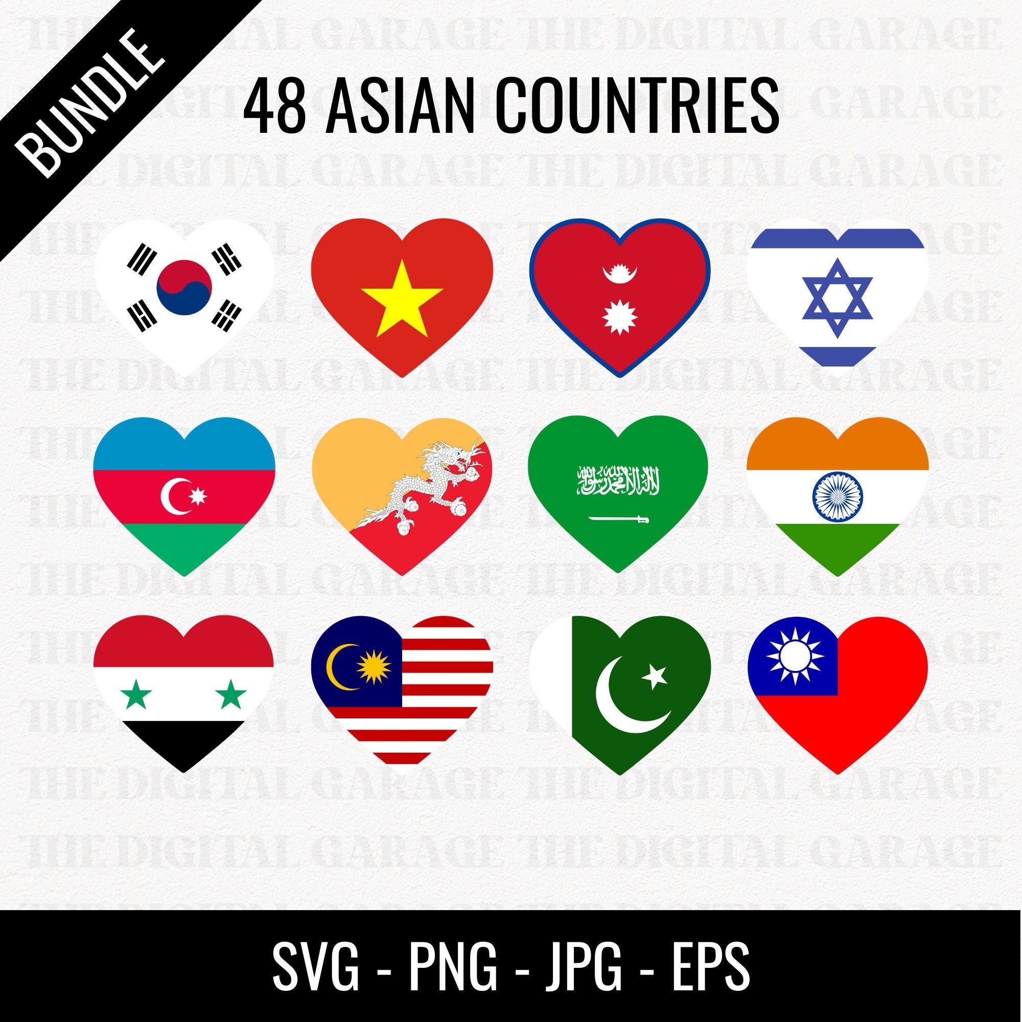 Asia Flag SVG PNG Asian Country Flags Heart Flags Svg - Etsy UK
