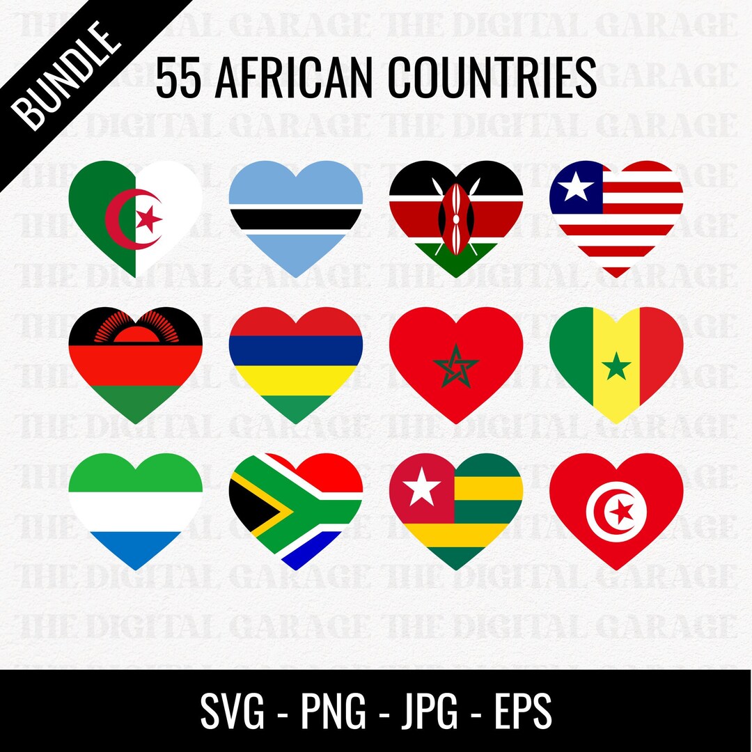 Africa Flag SVG PNG African Country Flags Heart Flags Svg - Etsy