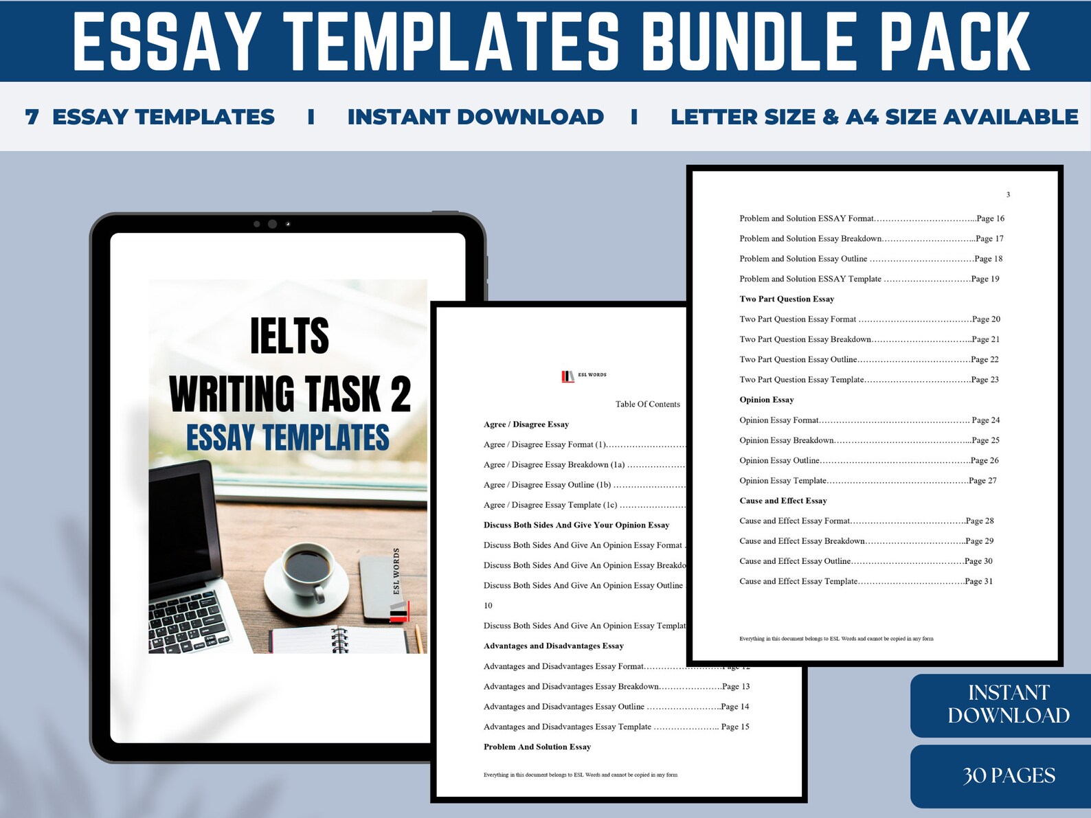IELTS Exam Writing Task 2 Essay Templates Bundle - Etsy