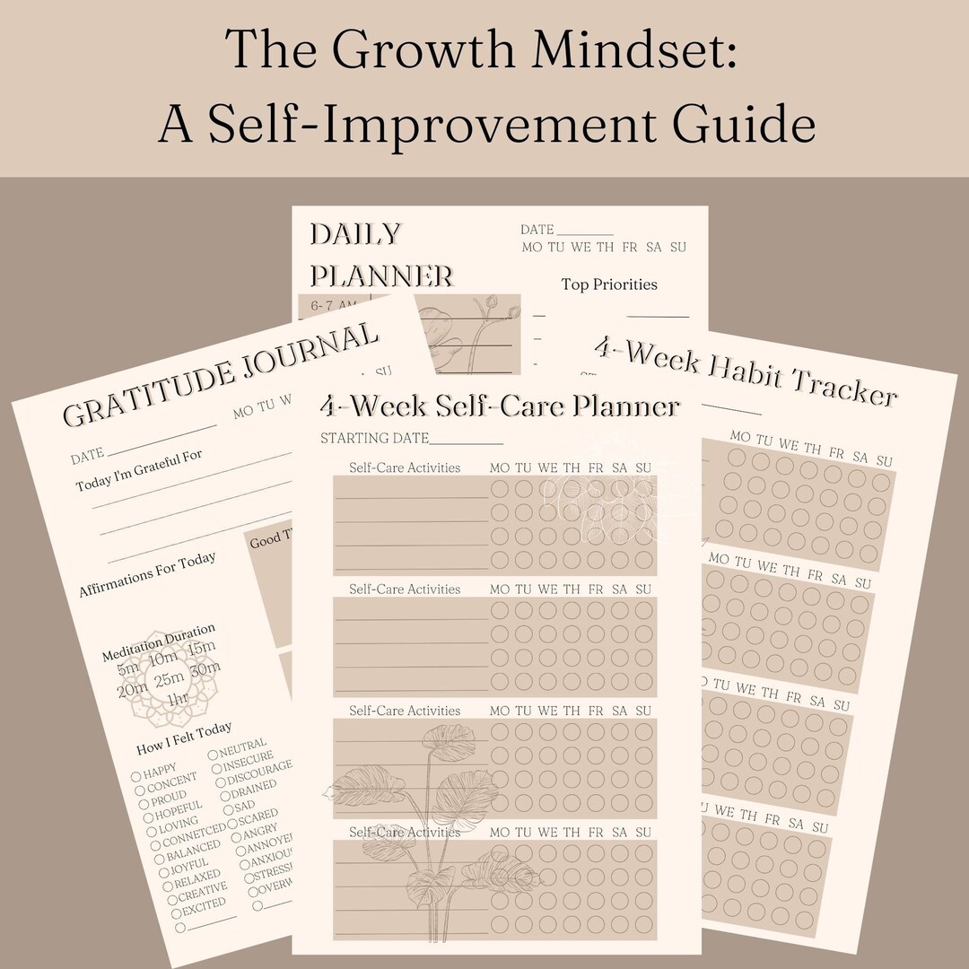 The Growth Mindset, Self Improvement Guide, 4 Week Self-care Planner ...