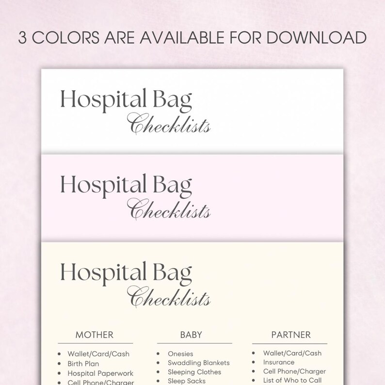 Hospital Bag Checklist Printable, Birth Bag Packing List, Pregnancy ...