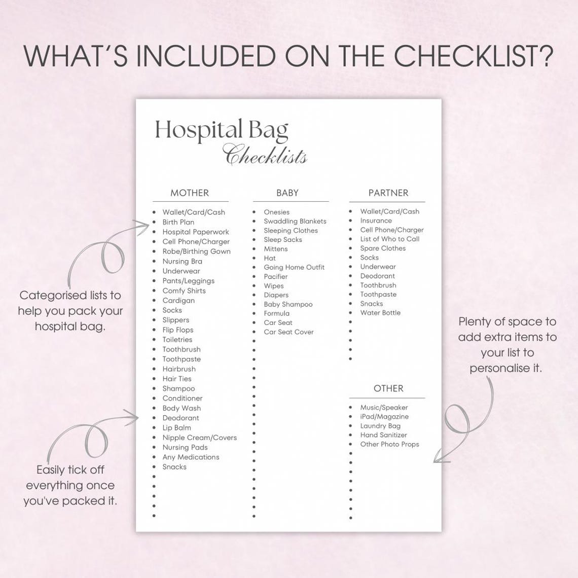 Hospital Bag Checklist Printable, Birth Bag Packing List, Pregnancy ...