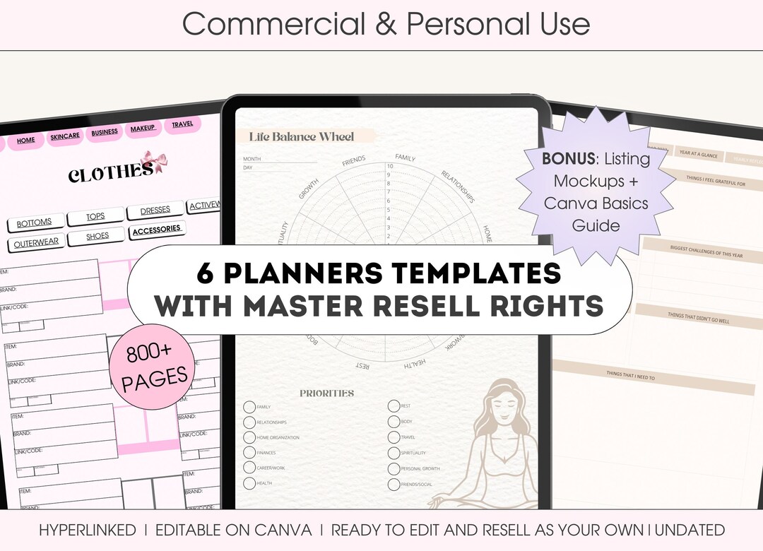 PLR Planners Bundle, Commercial Use, Canva Editable Planner, MRR Resell ...