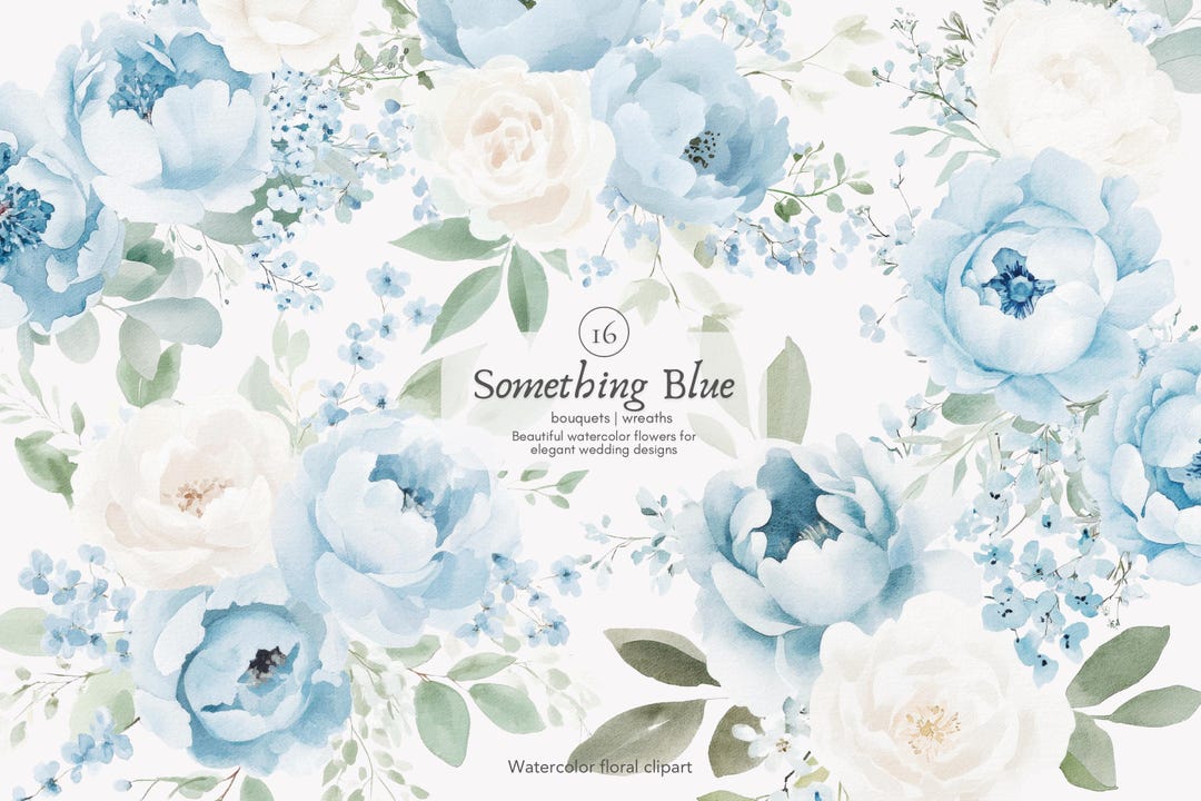 Blue Florals - Wedding Bouquet - Floral Watercolor - Peony Artwork ...