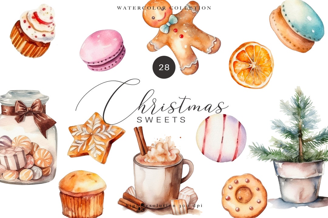 Christmas Sweets Clipart - Sweets Clipart - Christmas Watercolor ...