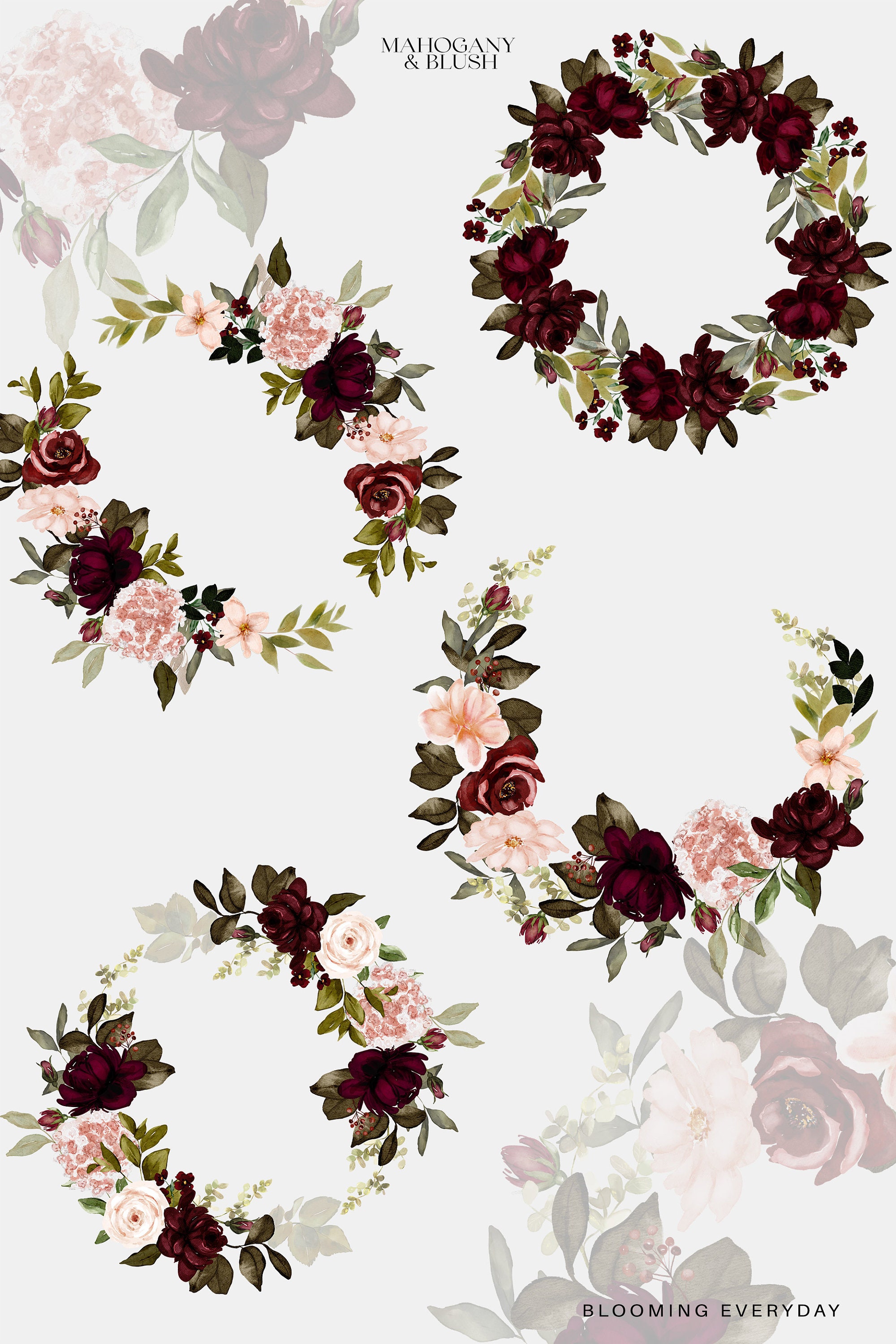 Watercolor Burgundy Flowers Bouquet Clipart Collection, Watercolor ...