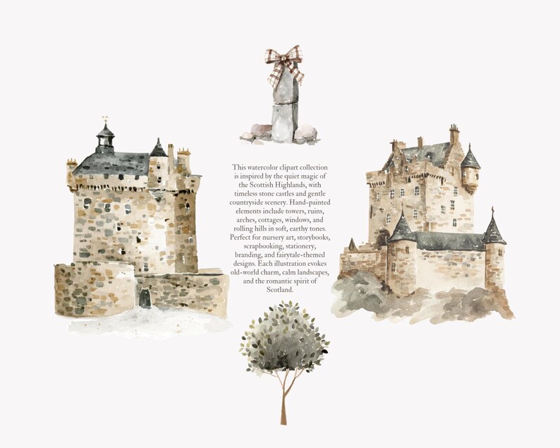 Scottish Castles Clipart, Watercolor Castles Png, Highland Stone Towers ...