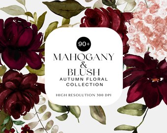 Watercolor Burgundy Flowers Clipart. Tropical Floral Bouquet - Etsy