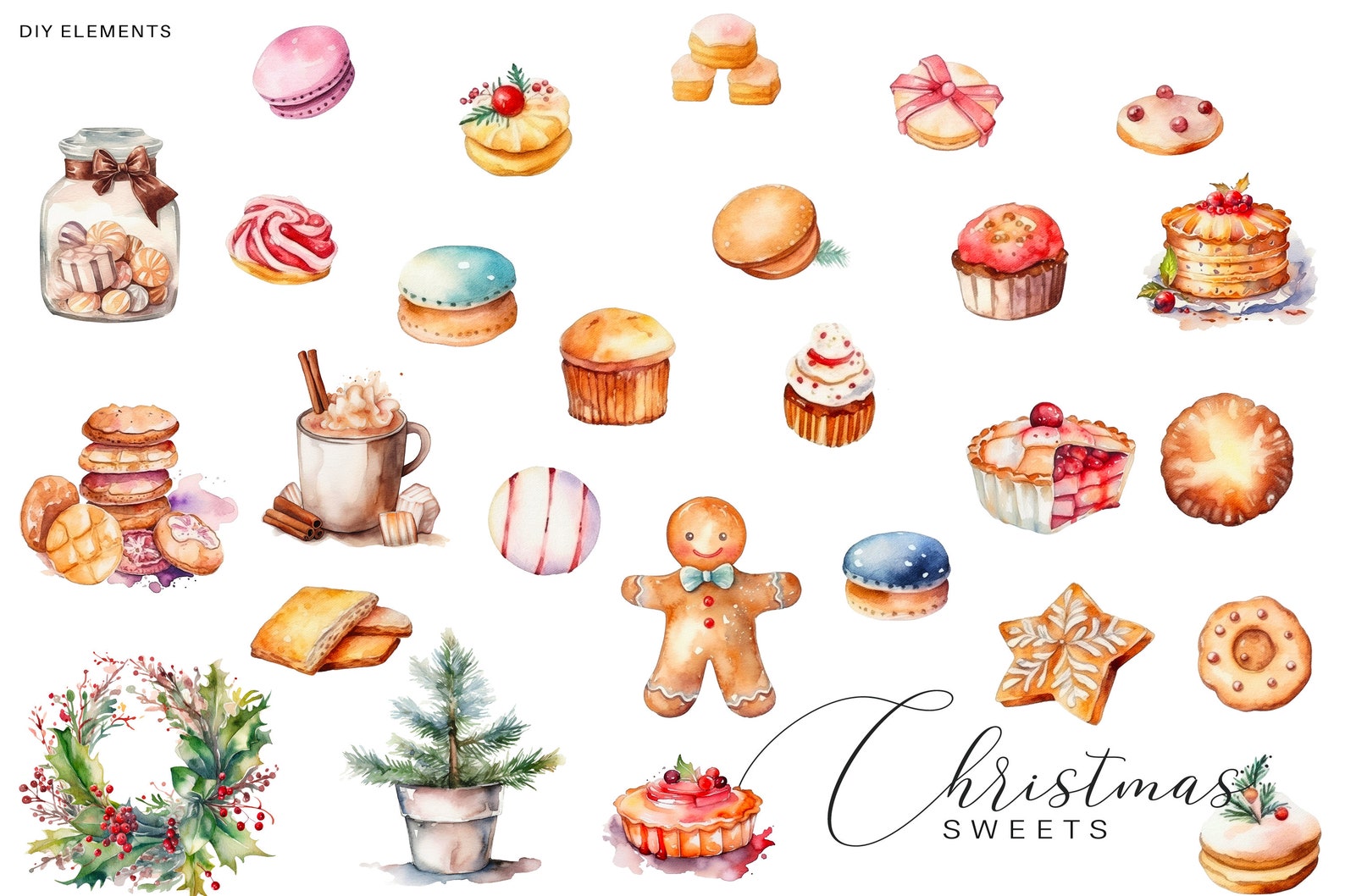 Christmas Sweets Clipart - Sweets Clipart - Christmas Watercolor ...