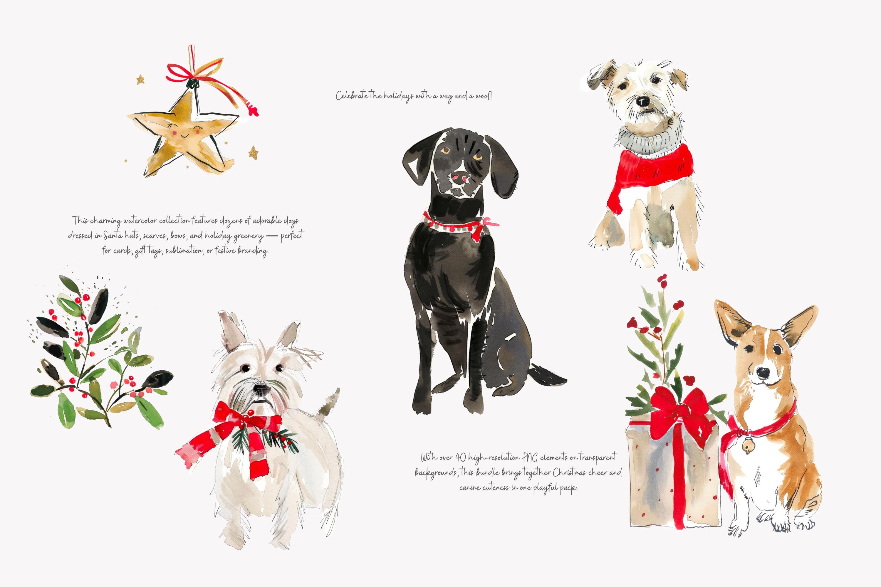 Watercolor Clipart - Christmas Dog Illustration - Holiday Art - Pet ...