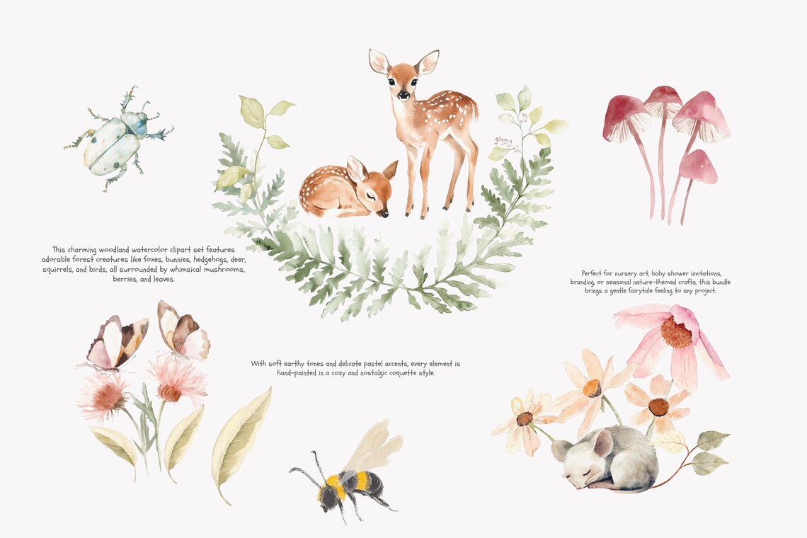 Watercolor Forest Animals - Woodland Clipart- Baby Shower Animals ...
