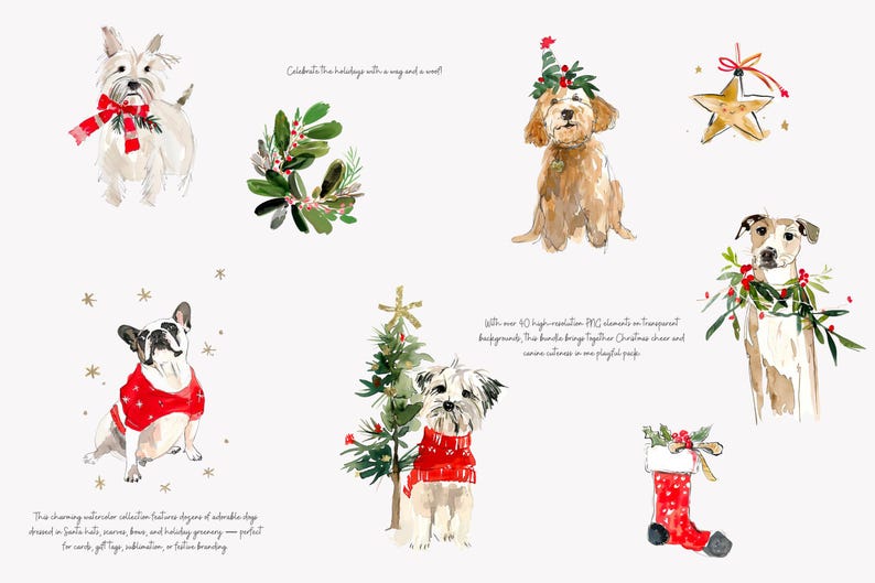 Watercolor Clipart - Christmas Dog Illustration - Holiday Art - Pet ...
